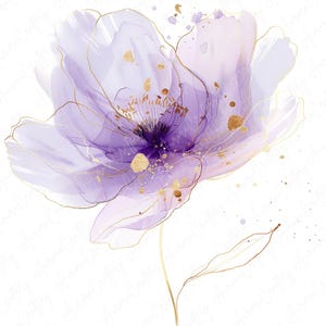 12 Abstract Purple Watercolor Floral Clipart Bundle, Soft Purple ...