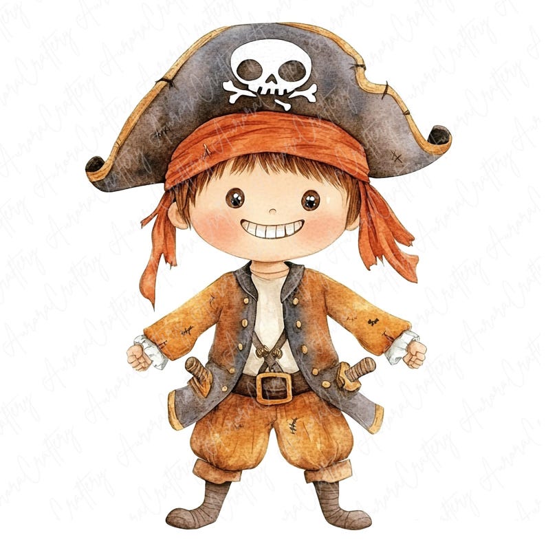 8 Cute Pirate Kid Clipart Cute Pirate Boy, Watercolor Pirate Clipart ...