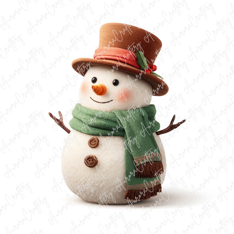 4 Festive Snowman Clipart, Watercolor Snowman With Hat and Scarf ...