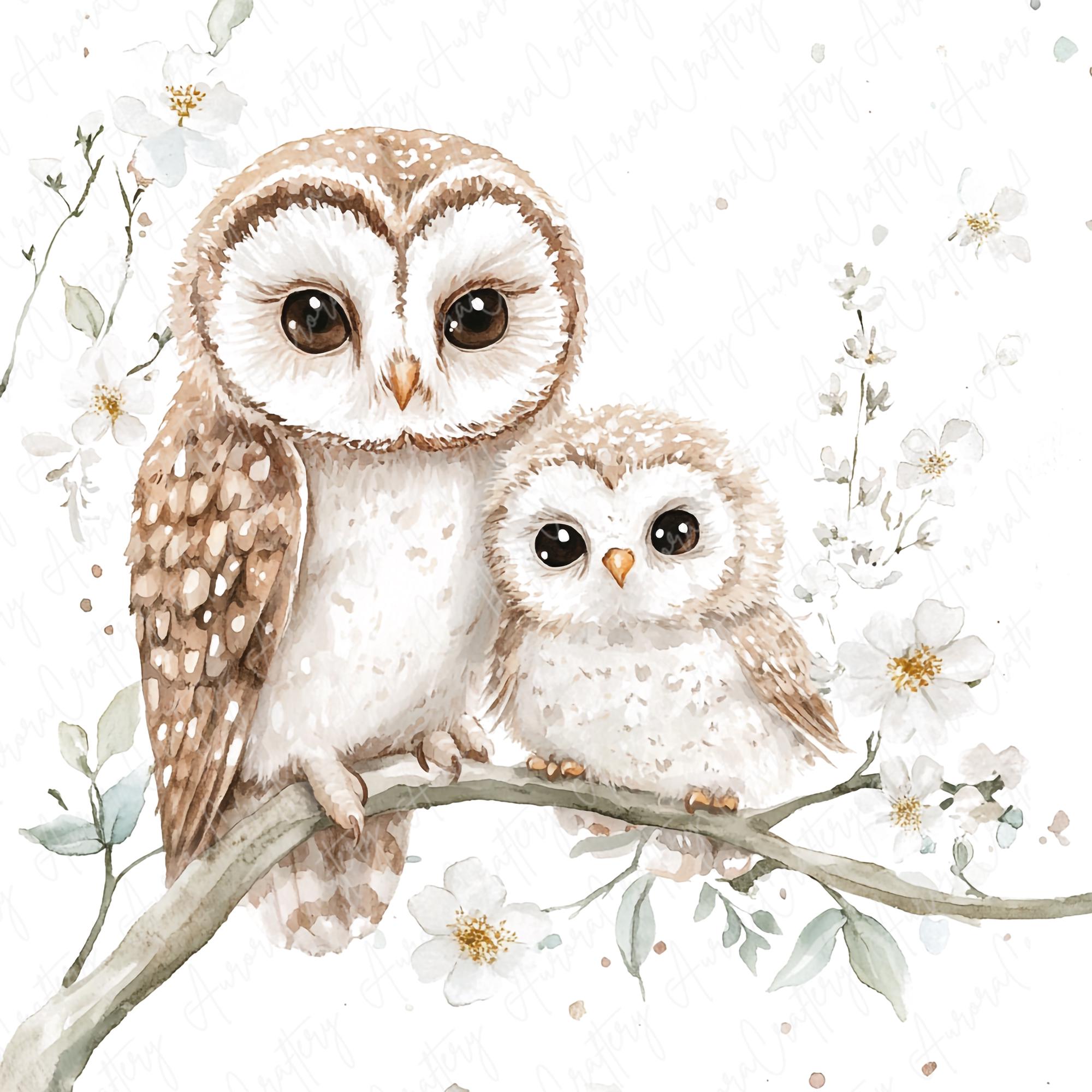 9 Watercolor Owl Clipart, Woodland Owl and Floral Clipart, Cute Owl ...
