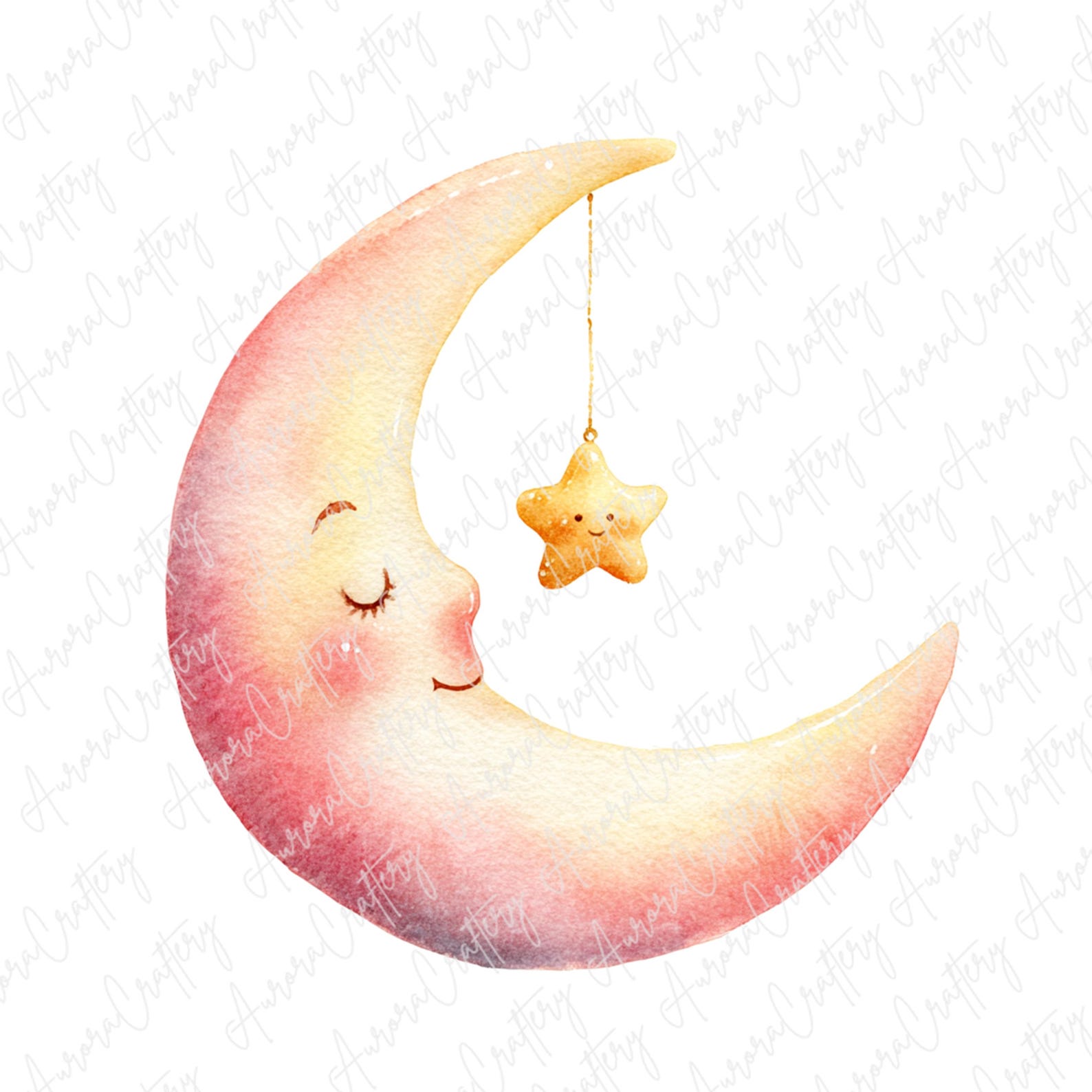 8 Watercolor Moon and Star Clipart, Cute Crescent Moon, Sleepy Nursery ...
