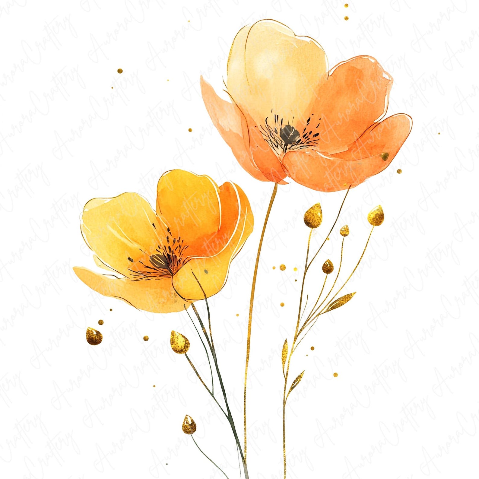 13 Orange Yellow Watercolor Floral Clipart Bundle, Abstract Orange ...