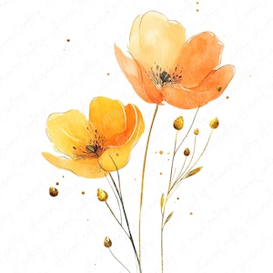13 Orange Yellow Watercolor Floral Clipart Bundle, Abstract Orange ...