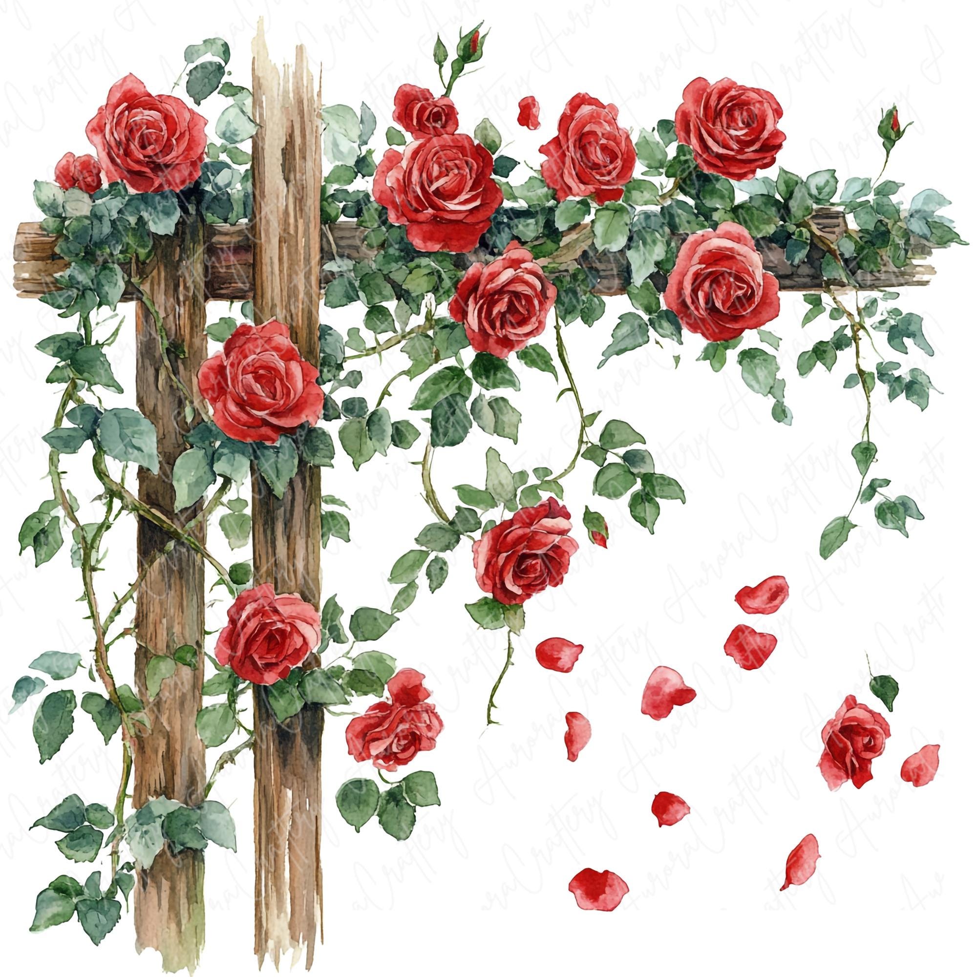13 Watercolor Rose Fence Clipart, Romantic Valentine's Love Fences With ...