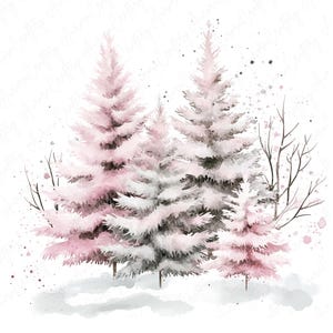 8 Watercolor Winter Pine Trees Clipart, Frosty Forest Scenes, Winter ...