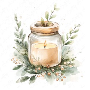 8 Winter Candle Clipart, Cozy Candles With Greenery Clipart, Winter ...