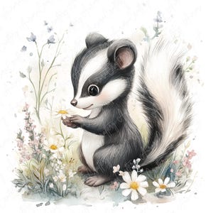13 Watercolor Skunk Clipart, Woodland Skunk, Cute Forest Animal Clipart ...