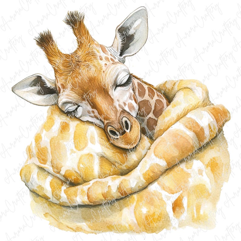7 Watercolor Sleepy Giraffe Clipart, Baby Safari Animals Clipart, Cute ...