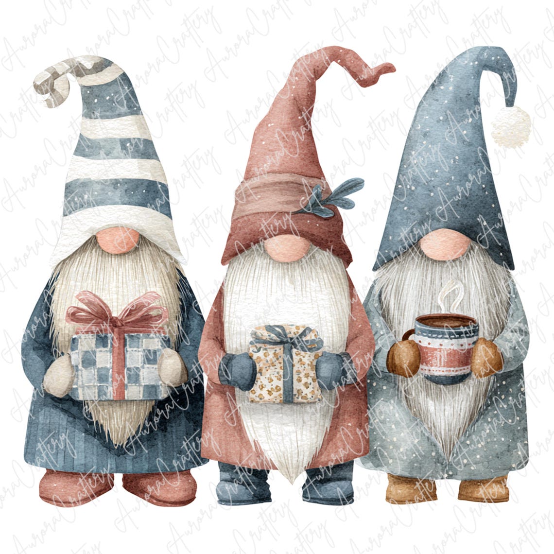 7 Watercolor Winter Gnomes Clipart Set, Festive Gnomes With Gifts JPG ...