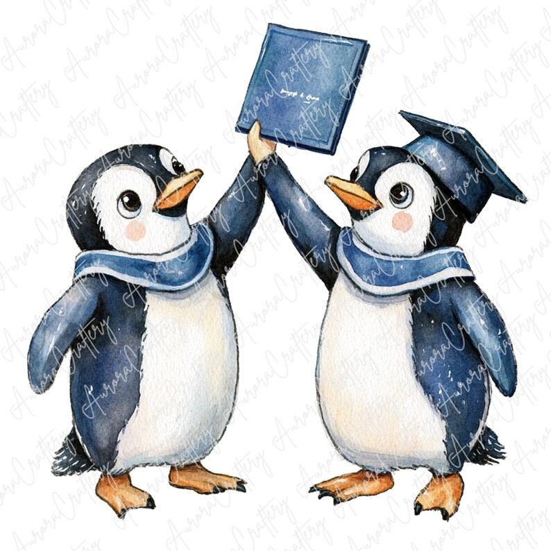 3 Graduation Penguins in Blue Gowns, Cute Penguin Clipart With Diplomas ...