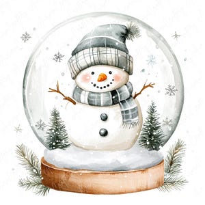 6 Festive Snowman Snow Globe Clipart, Snow Winter Globe, Festive Winter ...