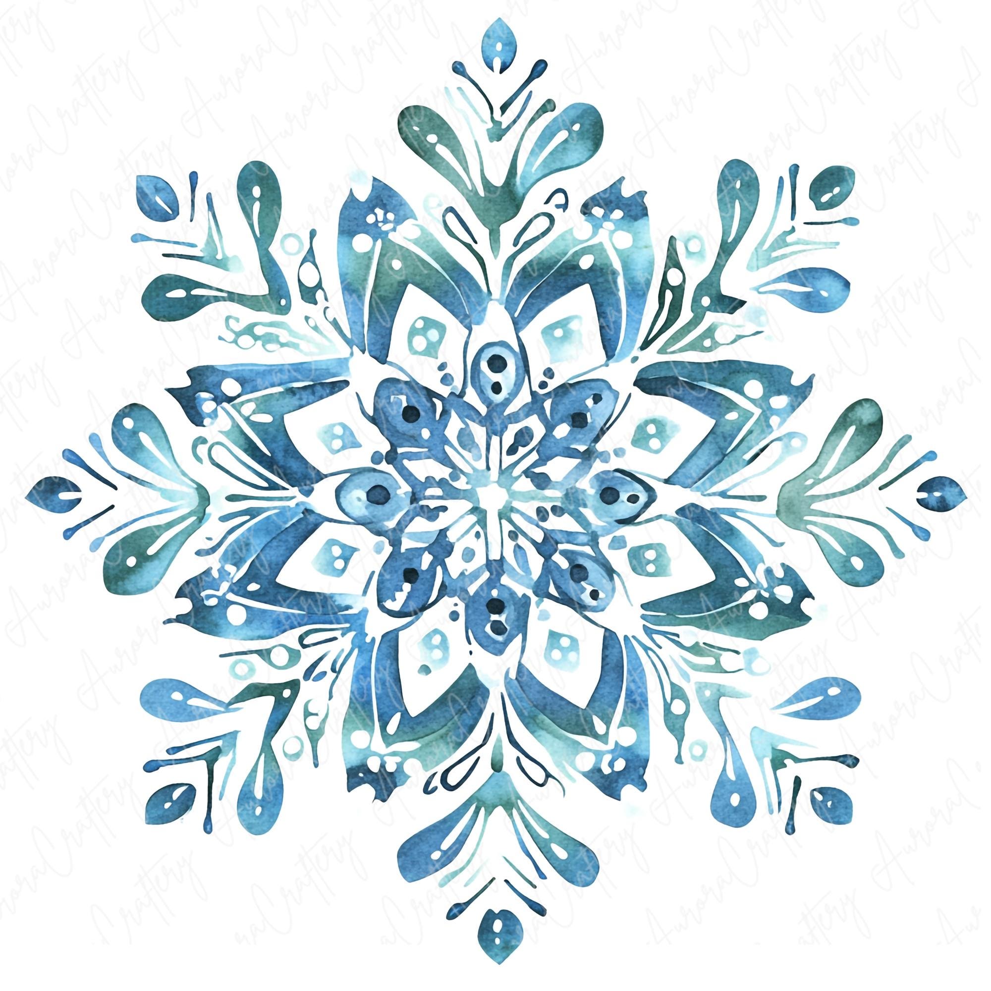 10 Watercolor Blue Snowflake Clipart, Winter Frosty Snowflake Designs ...