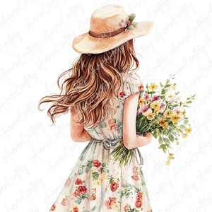 8 Summer Women Clipart Bundle, Girls in Dresses Holding Flowers, Spring ...