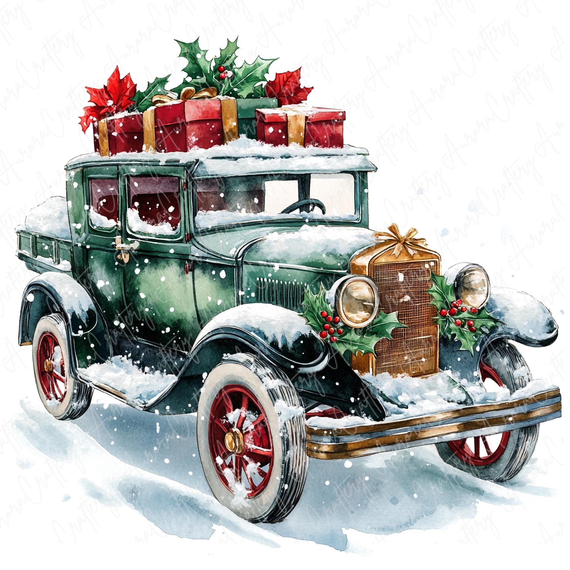 9 Watercolor Festive Trucks Clipart, Winter Truck With Gifts, Festive ...
