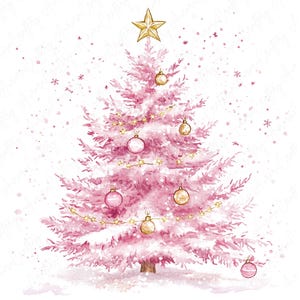 7 Watercolor Pink Glittery Winter Tree Clipart, Seasonal Tree Clipart ...