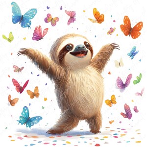 17 Cute Baby Sloth Clipart | Cute Sloths With Hearts, Butterflies ...
