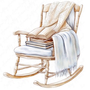 8 Watercolor Winter Rocking Chair Clipart, Cozy Chair Clipart, Reading ...