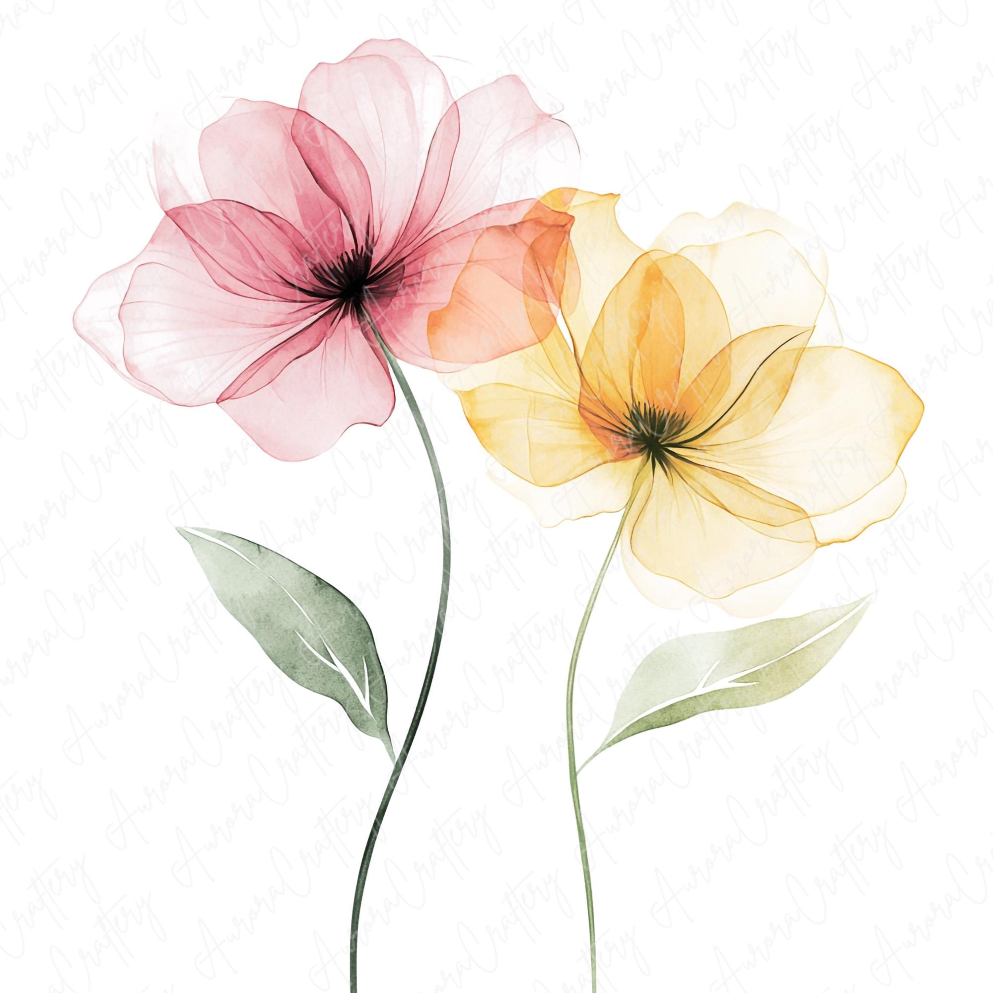 12 Soft Vibes Watercolor Floral Clipart Bundle, Pastel Pink and Yellow ...