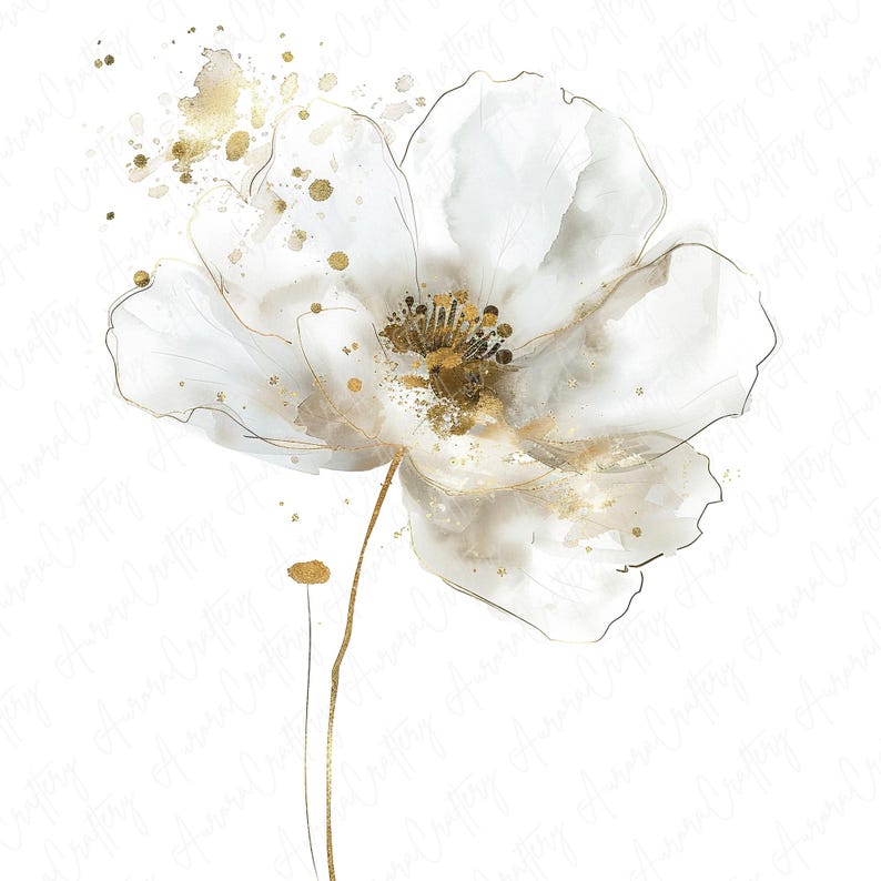 14 White and Gold Abstract Floral Watercolor Clipart Bundle, Wedding ...