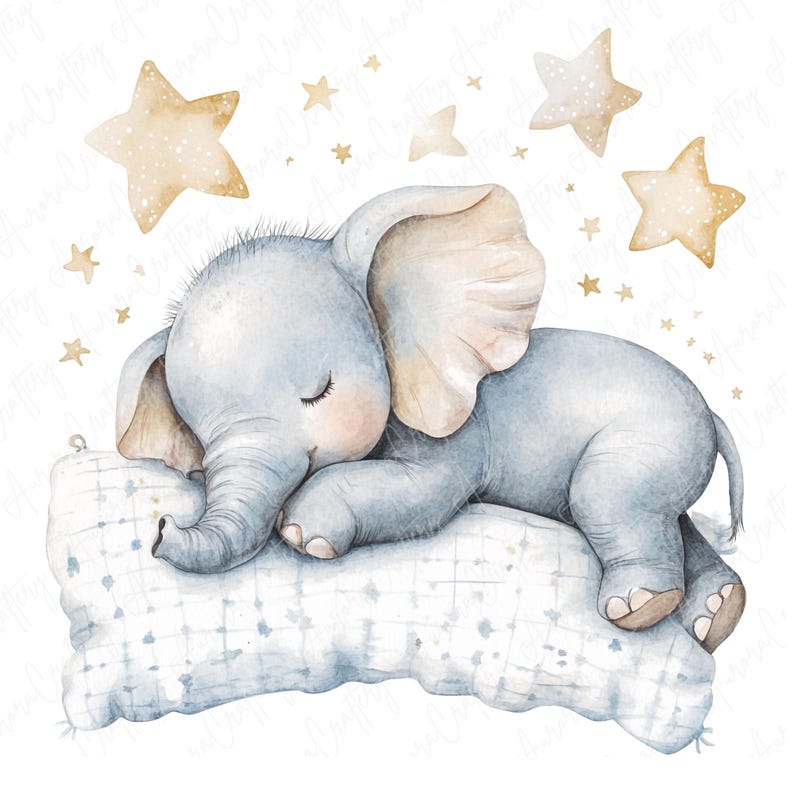 6 Watercolor Sleepy Baby Elephant Clipart Nursery Clipart Baby Shower ...