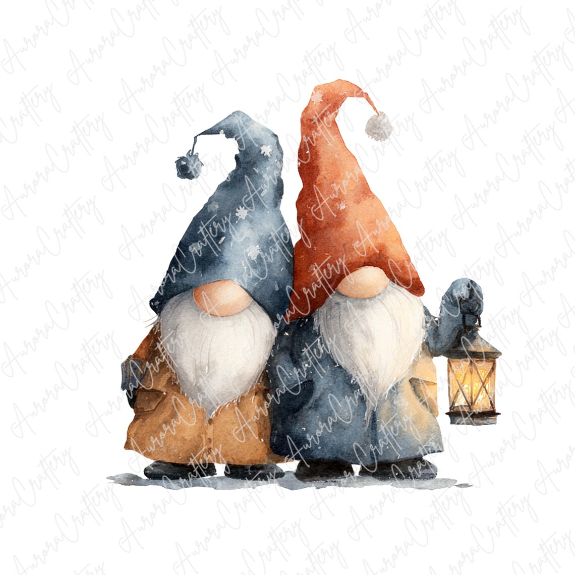 7 Watercolor Winter Gnomes Clipart, Nordic Gnomes With Lanterns and ...