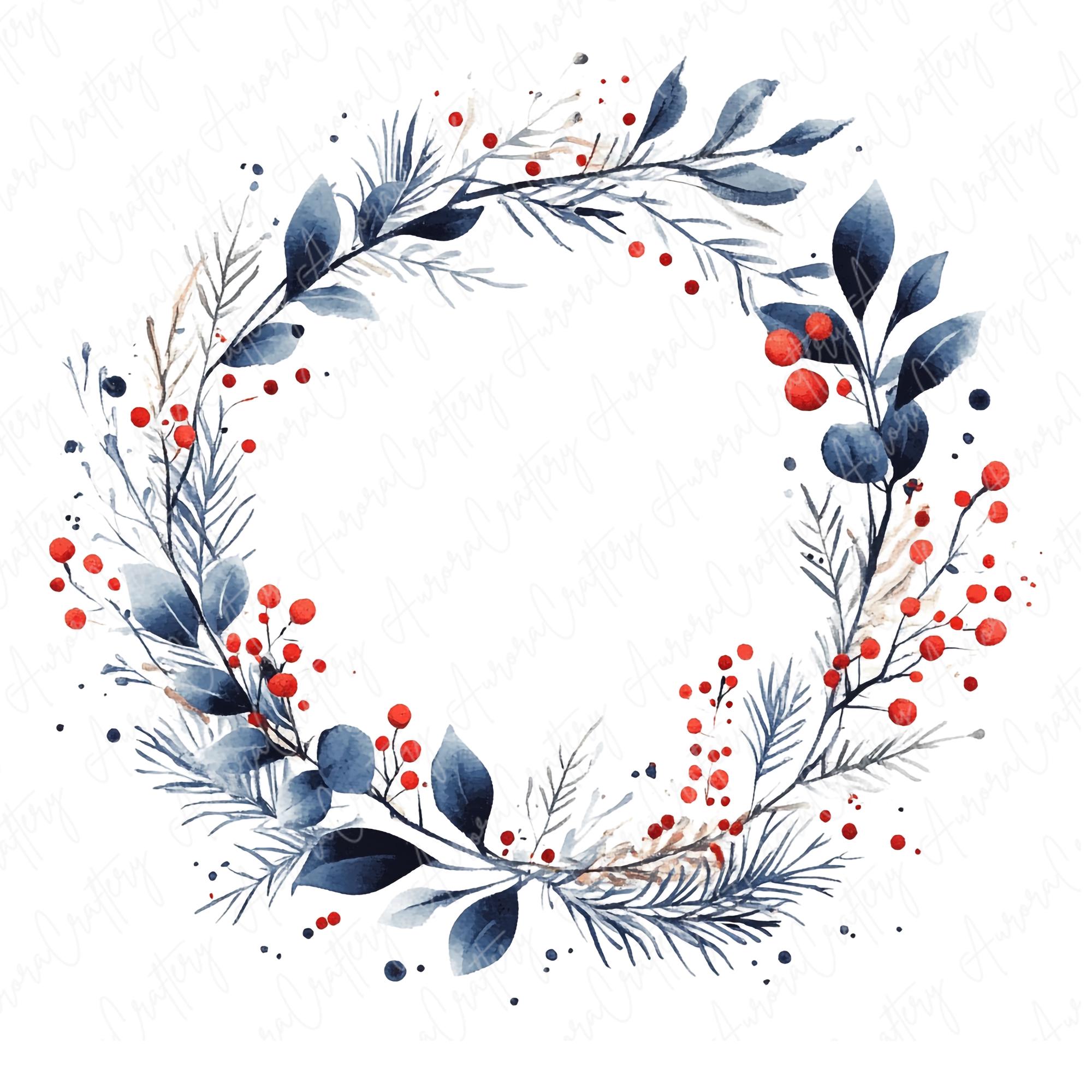 9 Watercolor Winter Wreath Clipart, Festive Evergreen Wreath Clipart ...