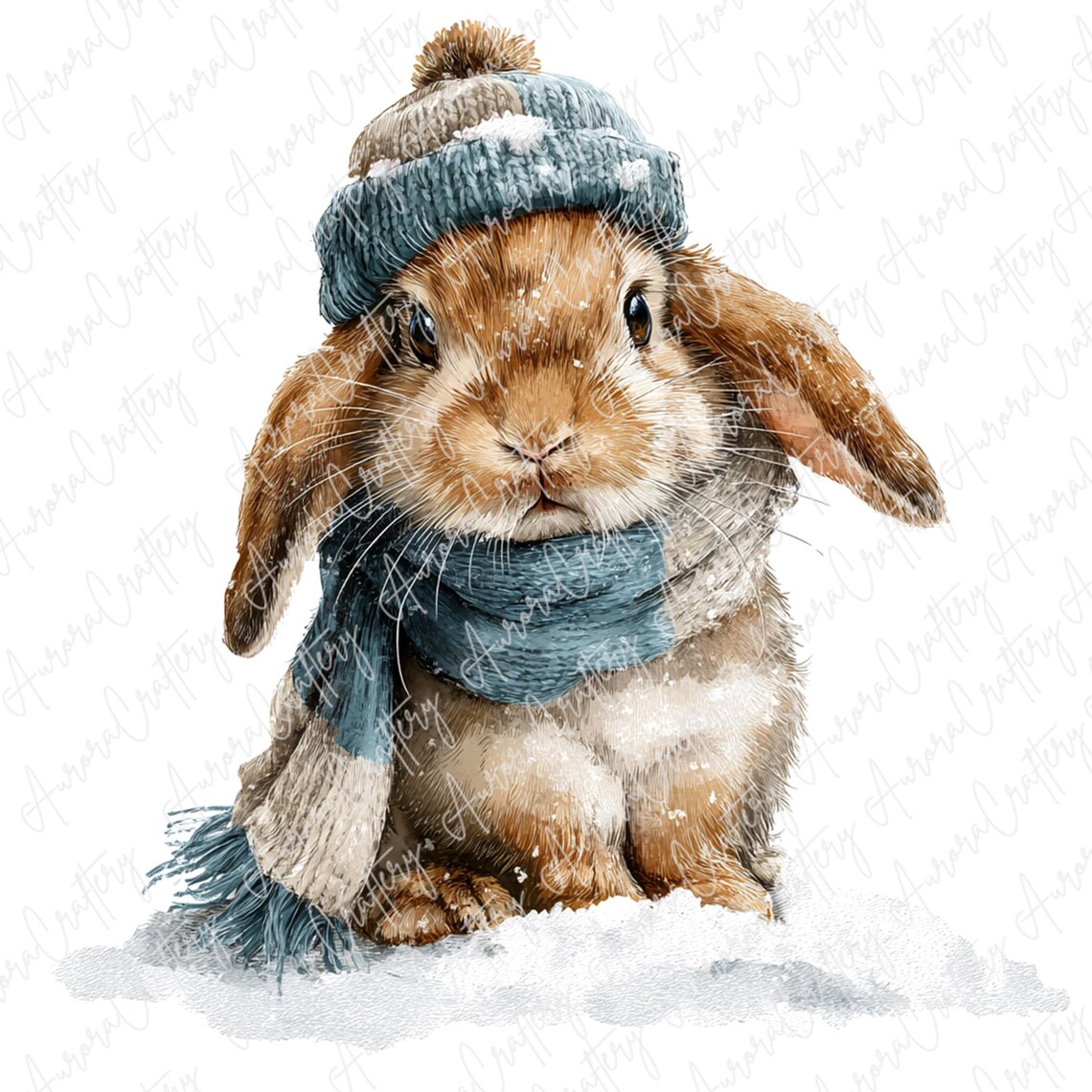 7 Watercolor Bunny Clipart, Cute Rabbits in Winter Scarves and Hats for ...