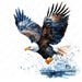 4 Watercolor Eagle Clipart, Soaring Bald Eagle Over Water, Wildlife ...