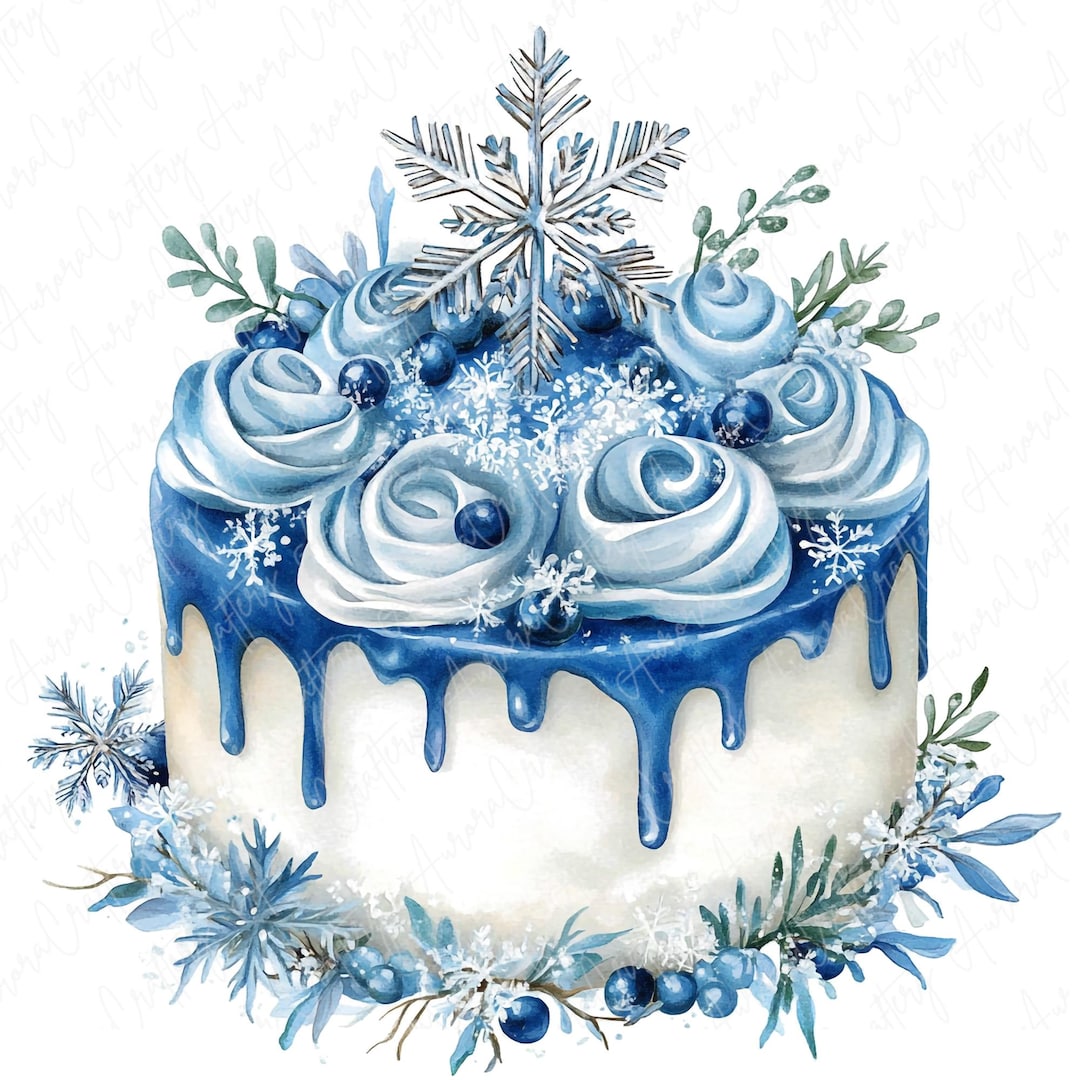 7 Winter Blue Cakes Clipart, Frosted Cakes With Snowflake Clipart ...