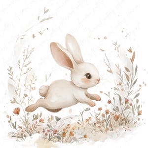 10 Watercolor Bunny Clipart, Woodland Bunny Clipart, Cute Bunny With ...