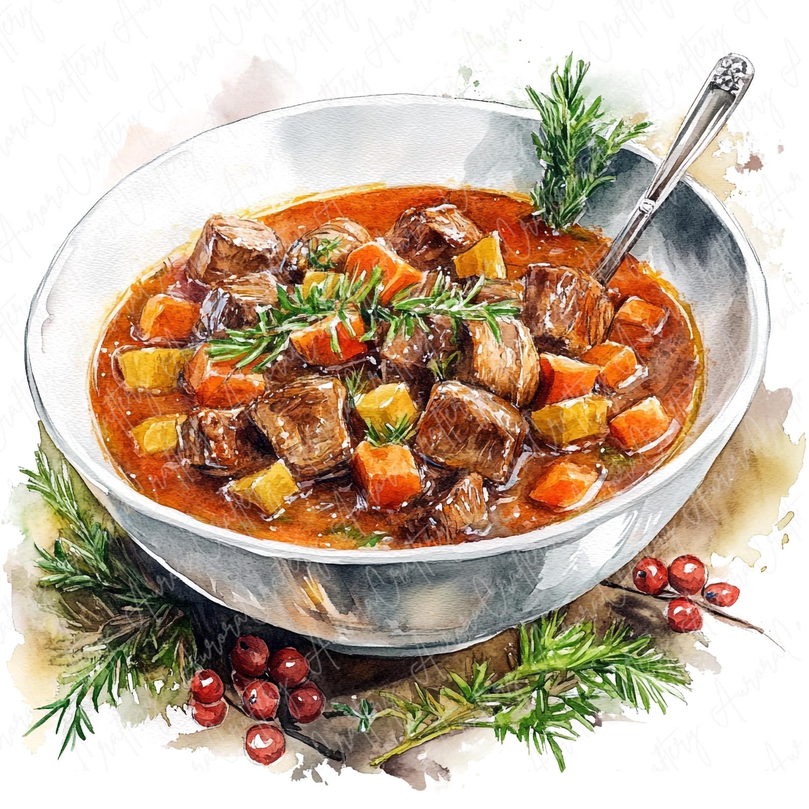 8 Watercolor Winter Stew Clipart, Warm Festive Stew, Delicious Food ...