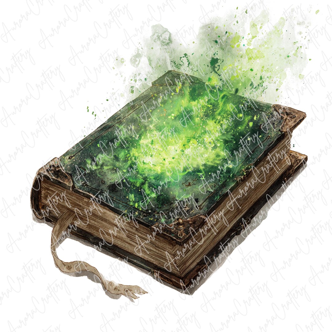 4 Watercolor Magic Book Clipart, Glowing Spell Book Illustration ...