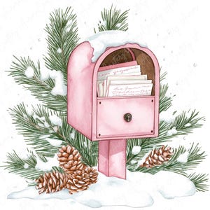 8 Pink Mailbox Winter Clipart, Winter Letters Clipart, Festive Mailbox ...