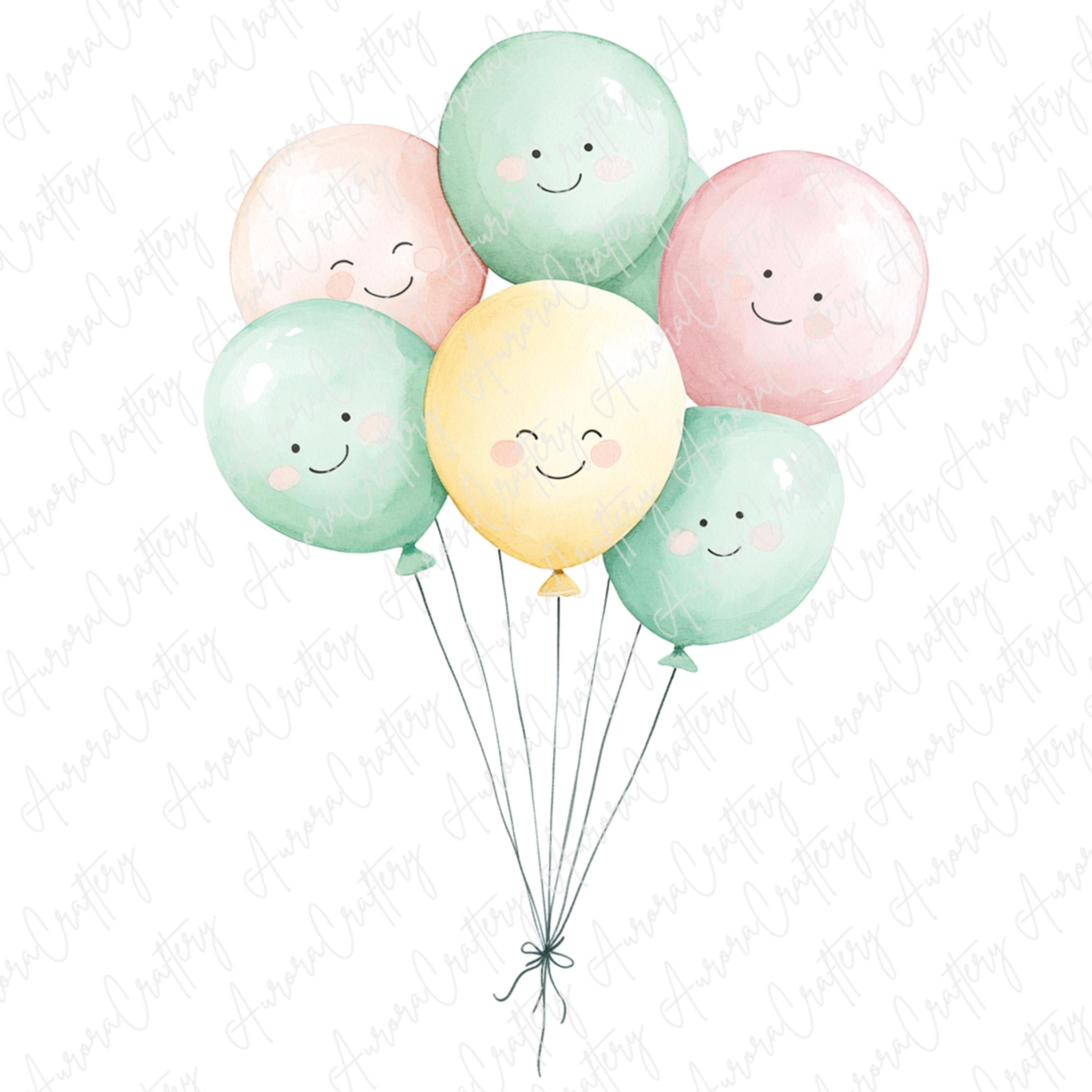 4 Watercolor Kawaii Balloon Clipart, Cute Smiling Balloons in Pastel ...