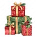 8 Watercolor Winter Gift Box Clipart, Festive Present Clipart, Red ...