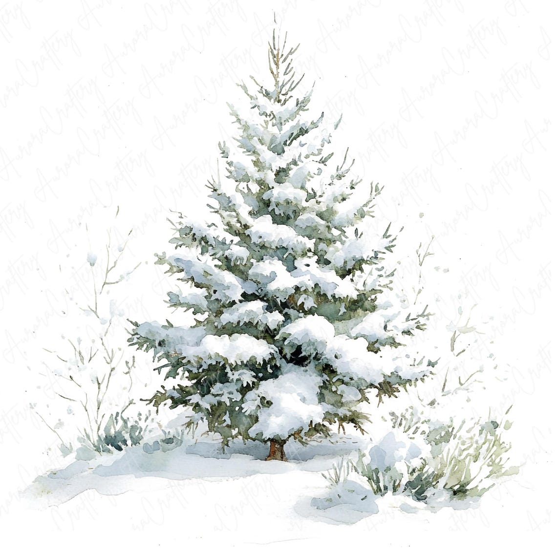 8 Watercolor Snowy Pine Tree Winter Clipart, Winter Pine Tree Clipart ...