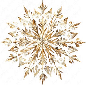 7 Watercolor Winter Snowflake Clipart, Gold Snowflake Clipart, Festive ...