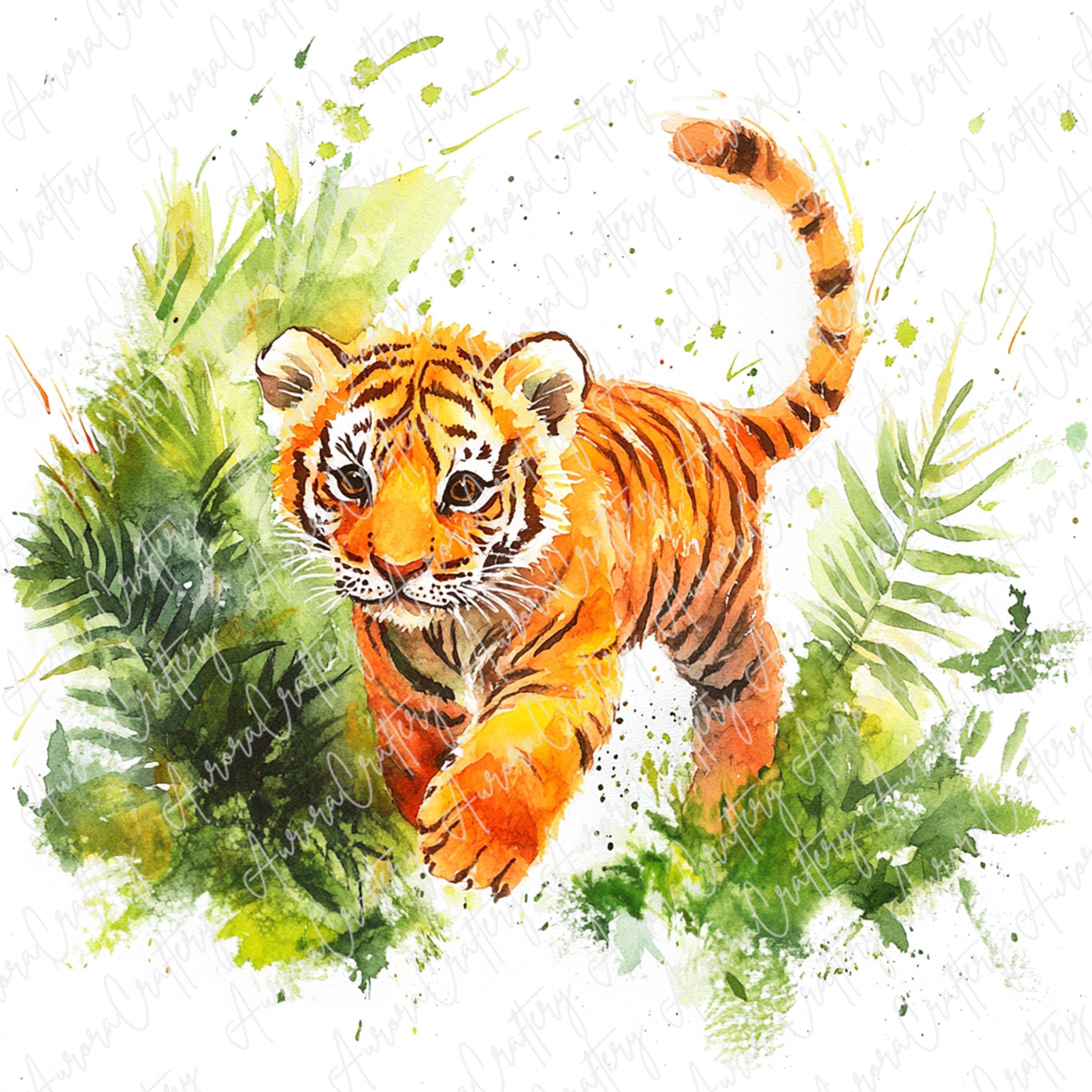 8 Watercolor Baby Tiger Clipart, Jungle Cubs in Trees and Grass ...