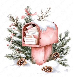 8 Pink Mailbox Winter Clipart, Winter Letters Clipart, Festive Mailbox ...
