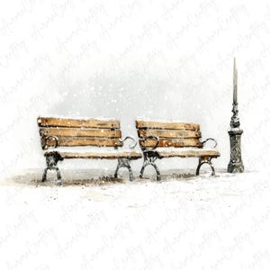 8 Watercolor Winter Bench Clipart, Snowy Park Benches With Red Scarf ...