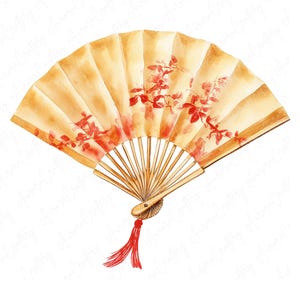 7 Golden Fan Clipart, Oriental Watercolor Fan, Chinese New Year Clipart ...