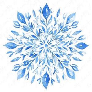 10 Watercolor Snowflakes Clipart, Intricate Blue Winter Snowflake ...