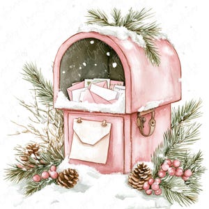 8 Pink Mailbox Winter Clipart, Winter Letters Clipart, Festive Mailbox ...