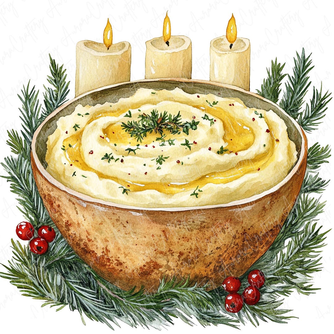 7 Watercolor Mashed Potatoes Clipart, Holiday Dishes Festive Clipart ...