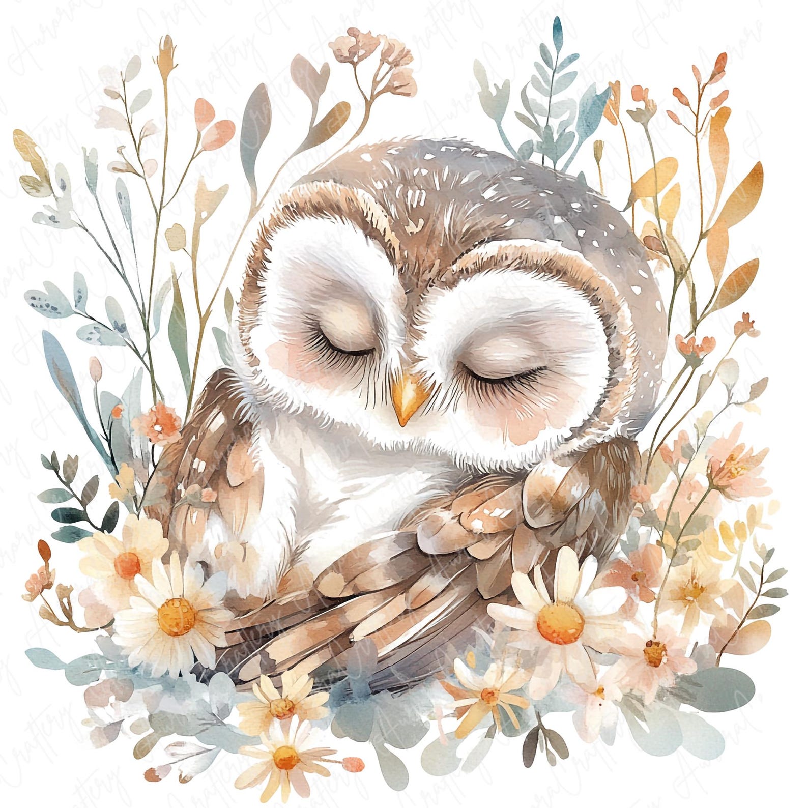 10 Watercolor Owl Clipart, Cute Owl Woodland Clipart, Woodland Owl and ...