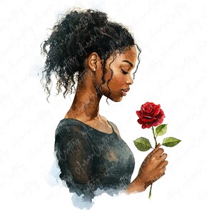 5 Watercolor Girl With Rose Clipart, Cute Girl Clipart, Love Clipart ...