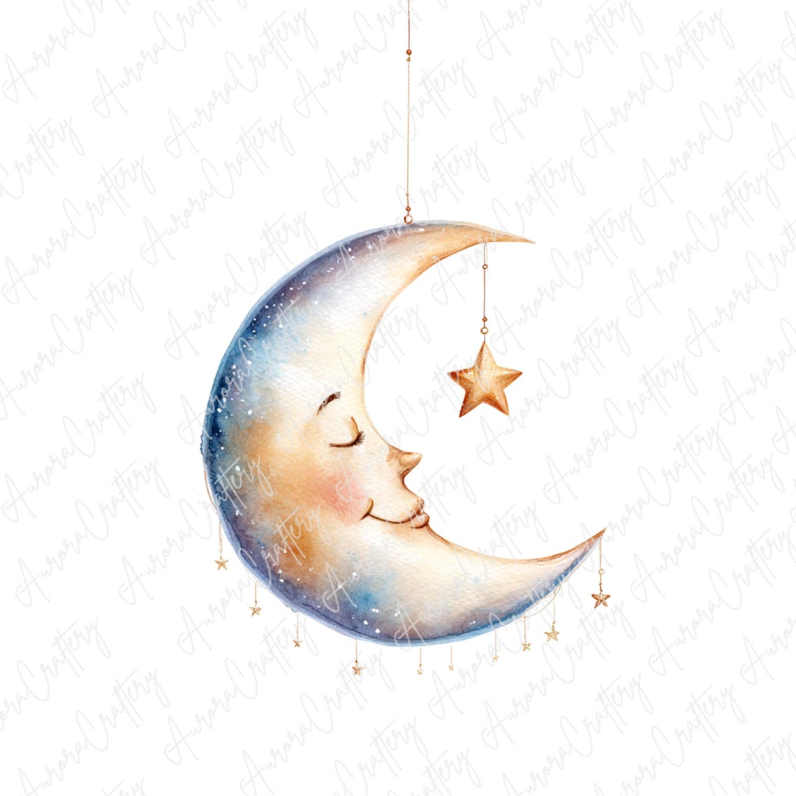 8 Watercolor Moon and Star Clipart, Cute Crescent Moon, Sleepy Nursery ...