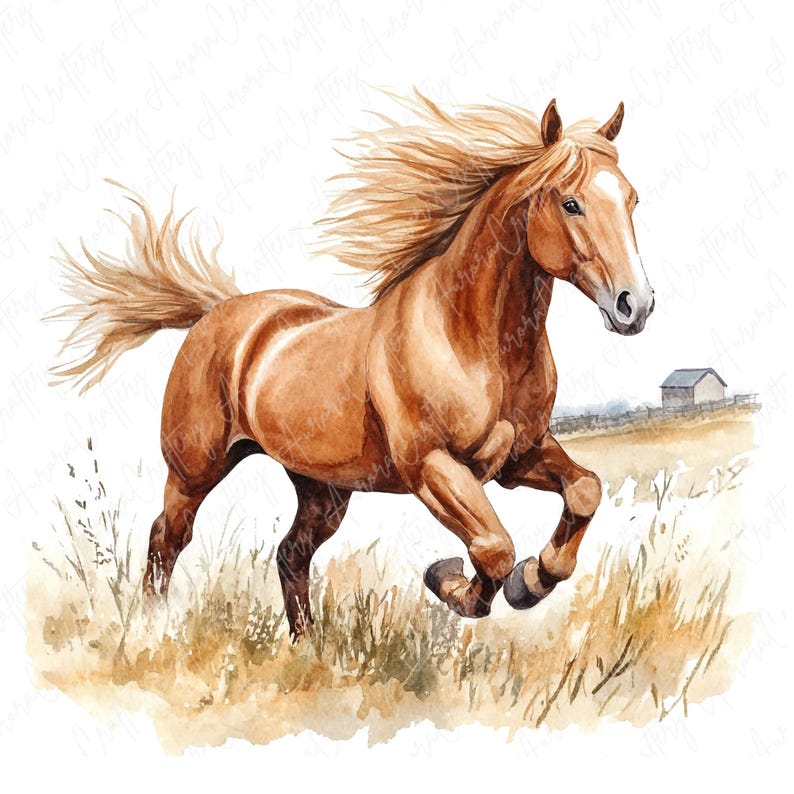 10 Watercolor Horse Farm Clipart, Horse Clipart, Farm Animals, Brown ...