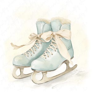 6 Watercolor Winter Ice Skate Clipart, Vintage Blue Ice Skates, Winter ...