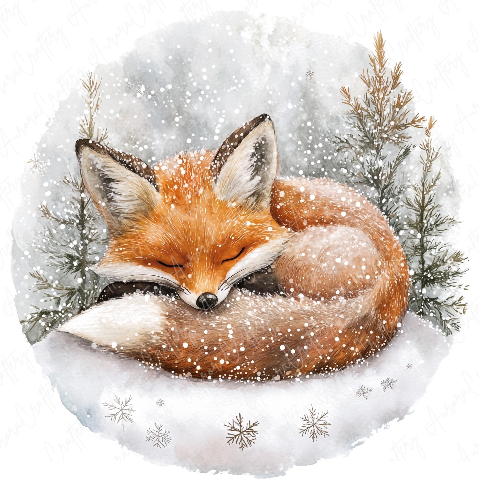 6 Watercolor Sleeping Fox Winter Clipart, Woodland Animal Clipart ...